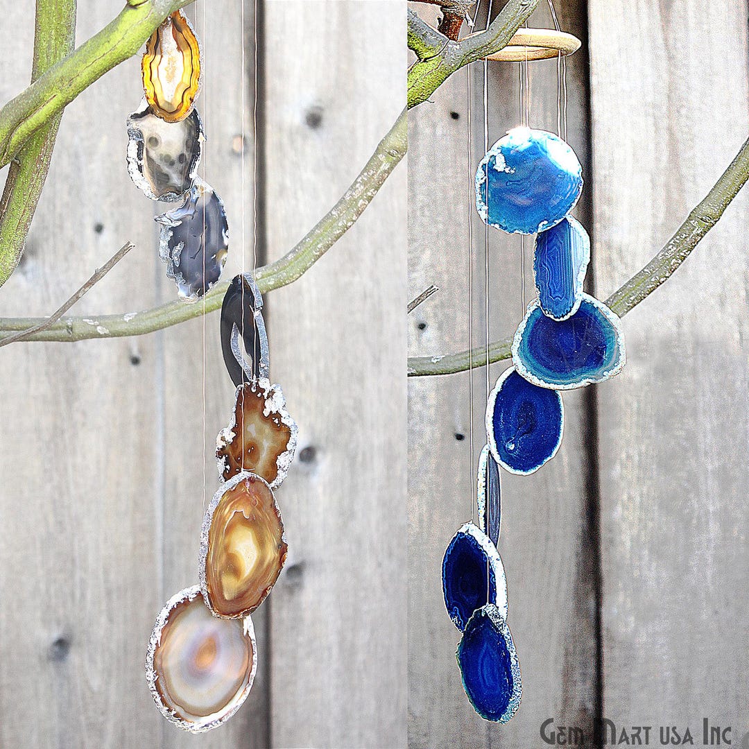Gemstone Wind Chime, Natural Agate Slices, Crystal Quartz Wind Chime ...