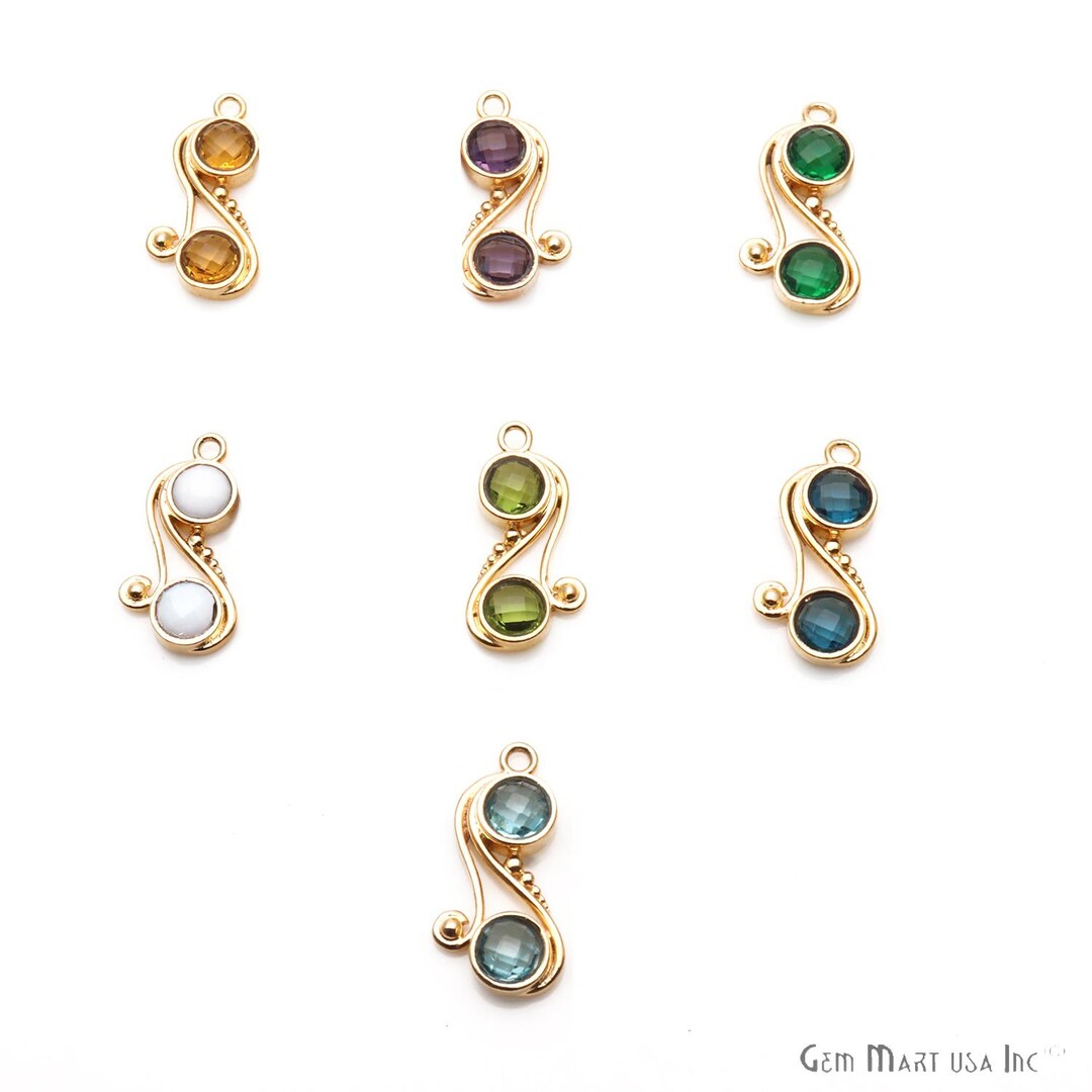 Double Gemstone Infinity Charm, Single Loop Multi-stone Bezel Set, Gold ...