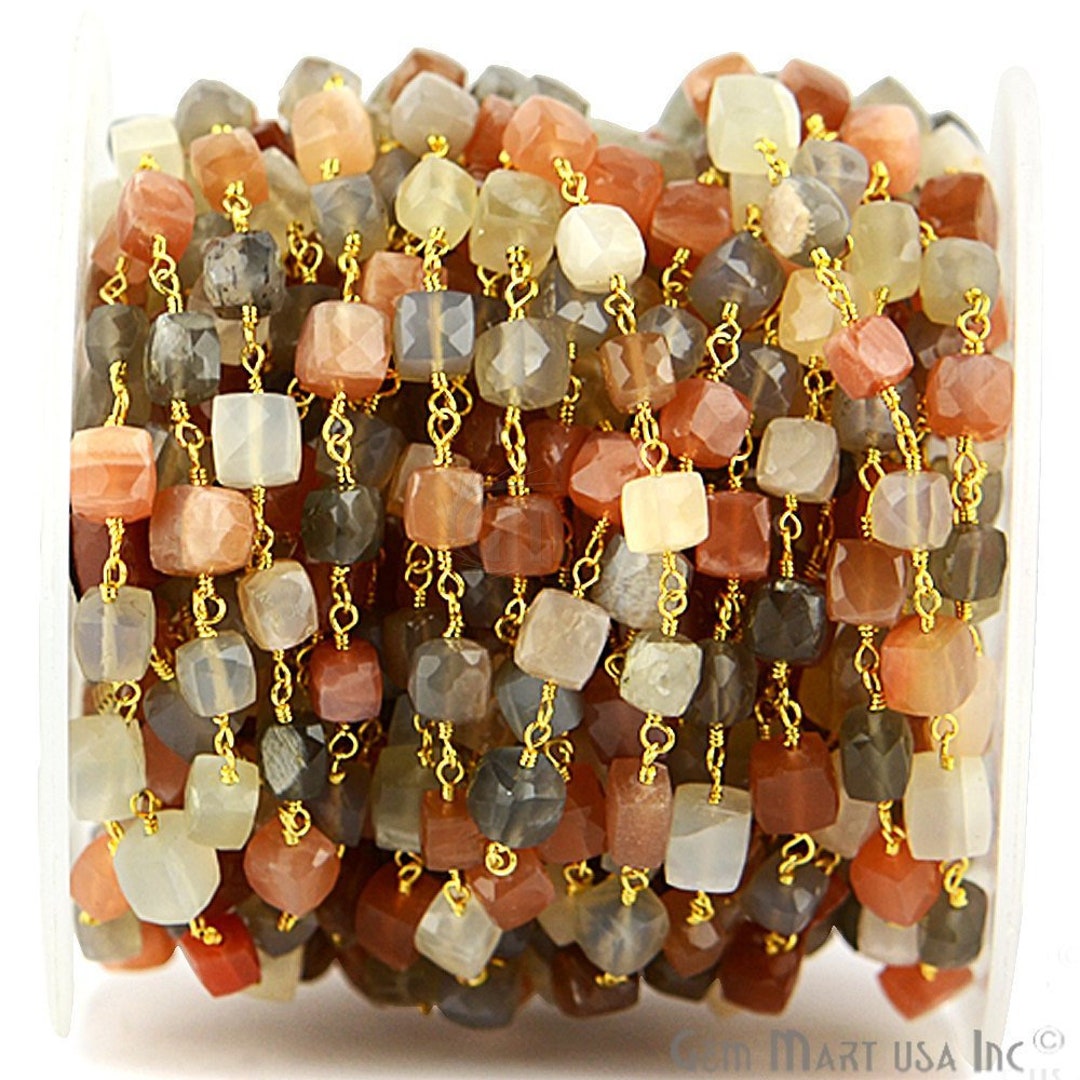 Multi Moonstone 6-7mm 24k Gold Plated Handmade Box Rosary Chain by Foot ...