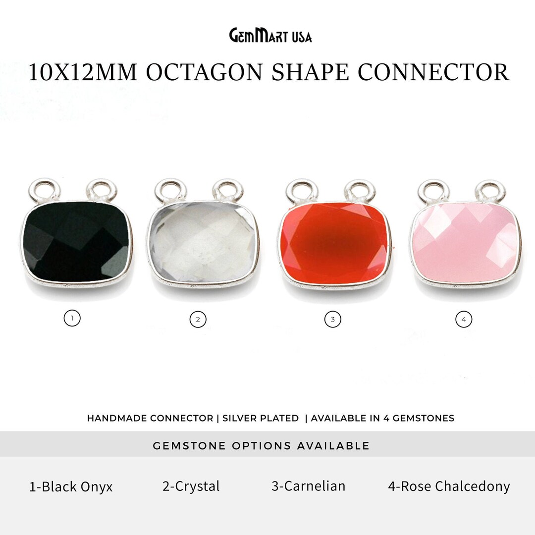 Octagon Shape Silver Bezel Connector, 10x12mm Faceted Gemstone Pendant ...
