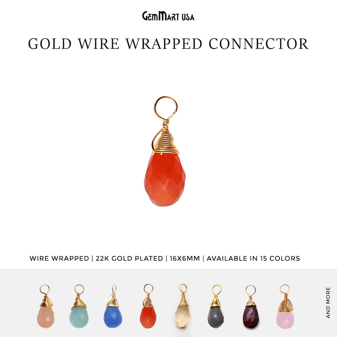 Natural Faceted Teardrop Gemstone Tiny Charm - Wire Wrapped, Gold ...