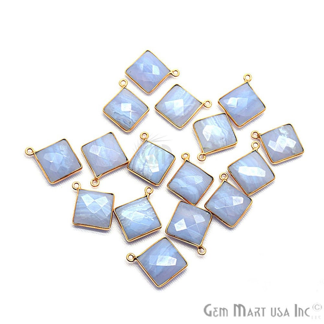Blue Lace Agate Connector, 12mm Square Connector, Gold Bail Connector ...