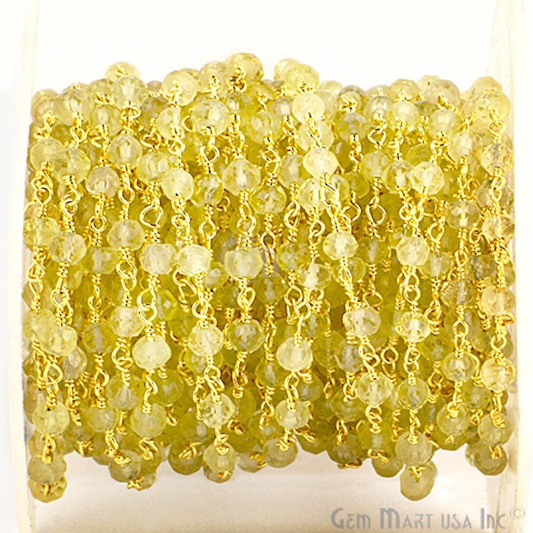 Beautiful Lemon Topaz , 3-3.5mm 24k Gold Plated Wire Wrapped Rosary ...