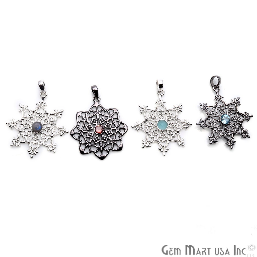 Blue Topaz Snowflake Filigree Art Deco Pendant Gothic | Etsy