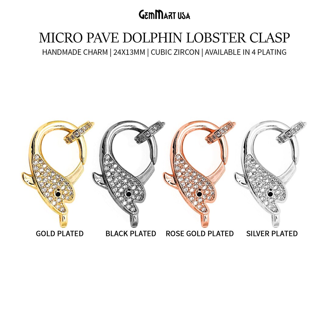 CZ Pave Dolphin Clasp 24x13mm CZ Clear Micro Pave Lobster Claw Clasp ...