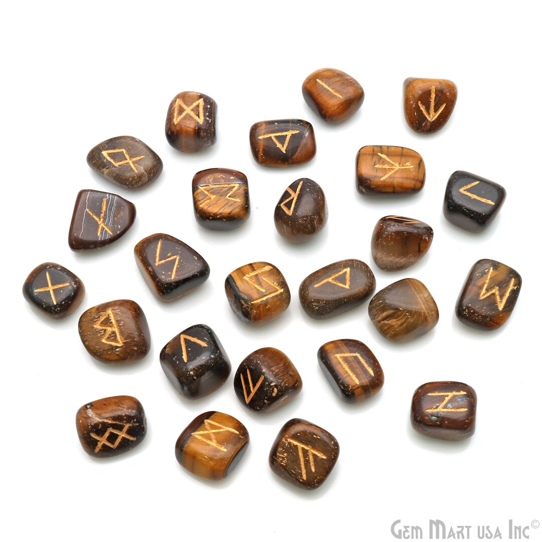Tiger Eye Rune Stones, Natural Tumbled Tiger Eye, Eldar Futhark Gold ...