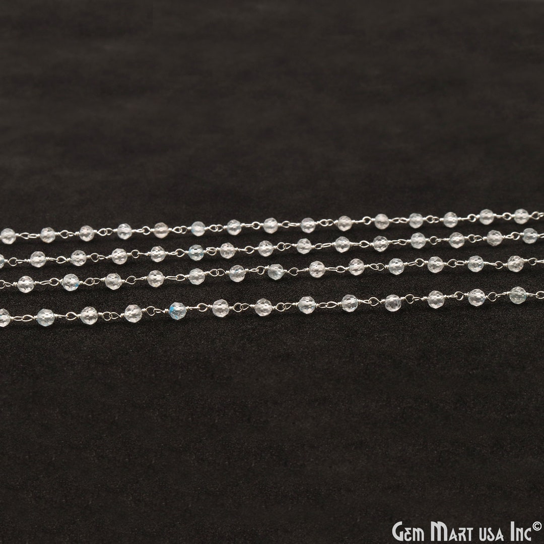 White Topaz Gemstone Beads Rosary Chain, 3-3.5mm White Topaz Sterling ...
