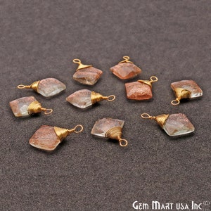 Copper Infused Gemstone, Wire Wrapped Pendant Connector, Square Shaped ...