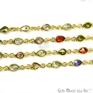Multi Color Pear Shape Gemstone Connector Cable Chain, 5x3 Mm Gold ...