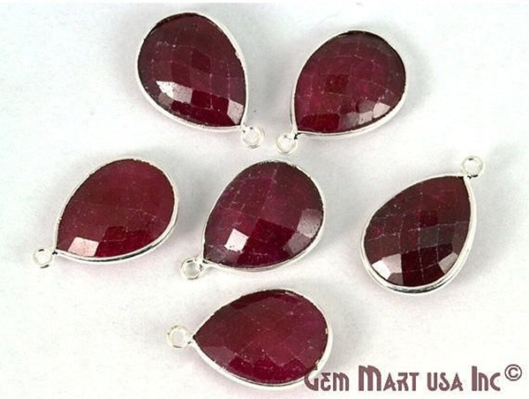 Natural Ruby, Bezel Pears Shape Connector,12x16mm Pears Silver Plated ...