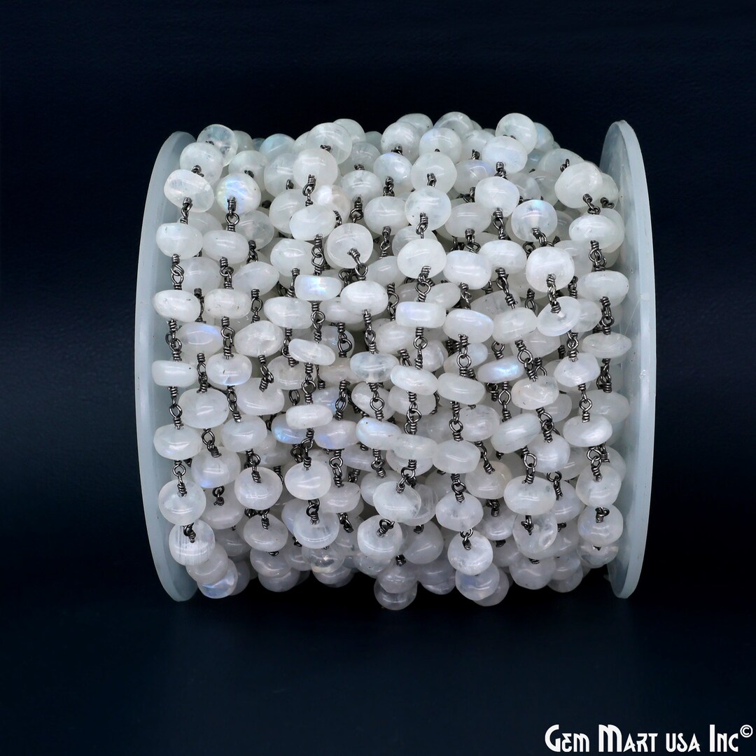 Rainbow Moonstone Cabochon Rosary Chain, 7-8mm Rainbow Moonstone Round ...