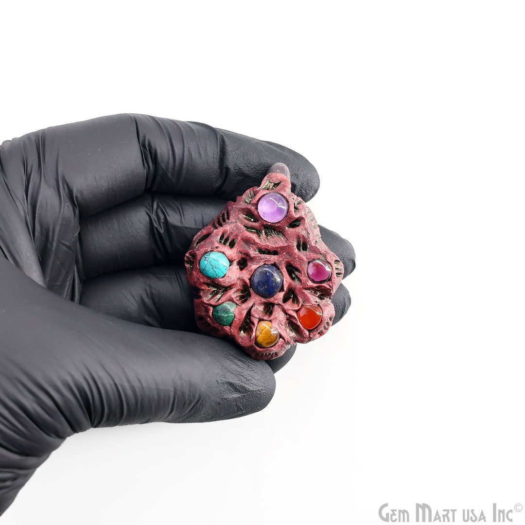 7 Chakra Clay Gemstone Pendant, Silver Single Bail Free Form Necklace ...