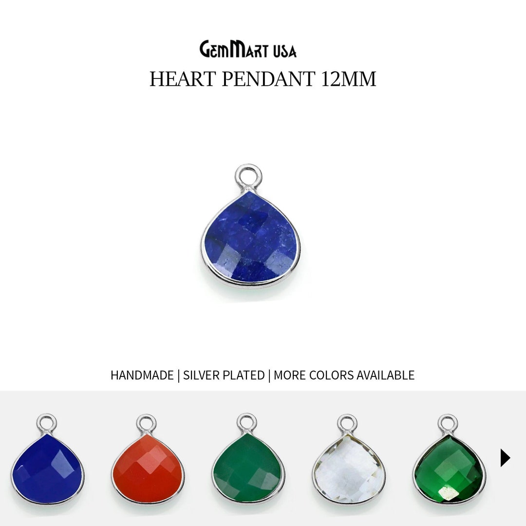 Heart Silver Bezel Pendant 12mm Silver Plated Charm Single Loop ...