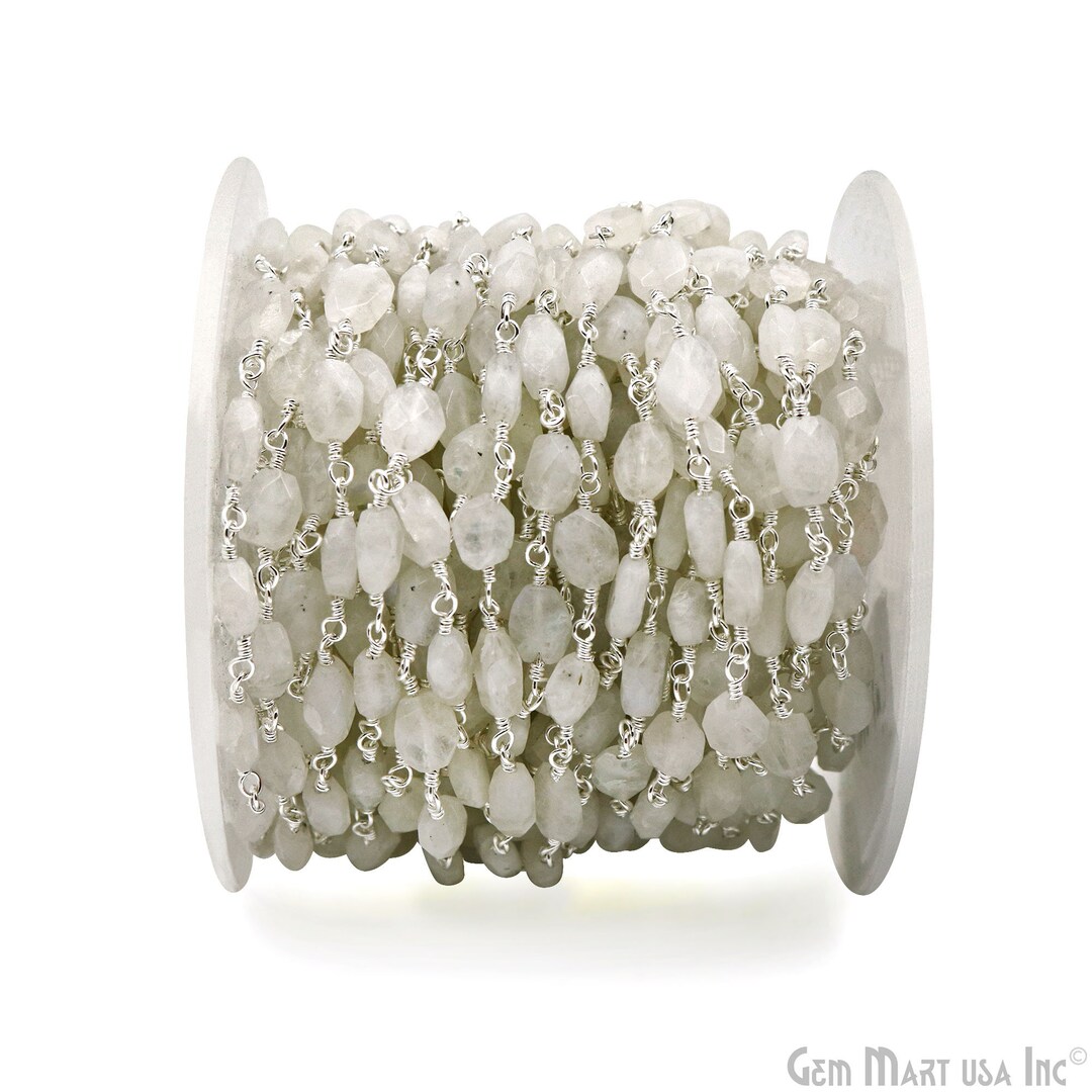 Rainbow Moonstone Rosary Chain, Silver Plated, Faceted Bead Chains ...