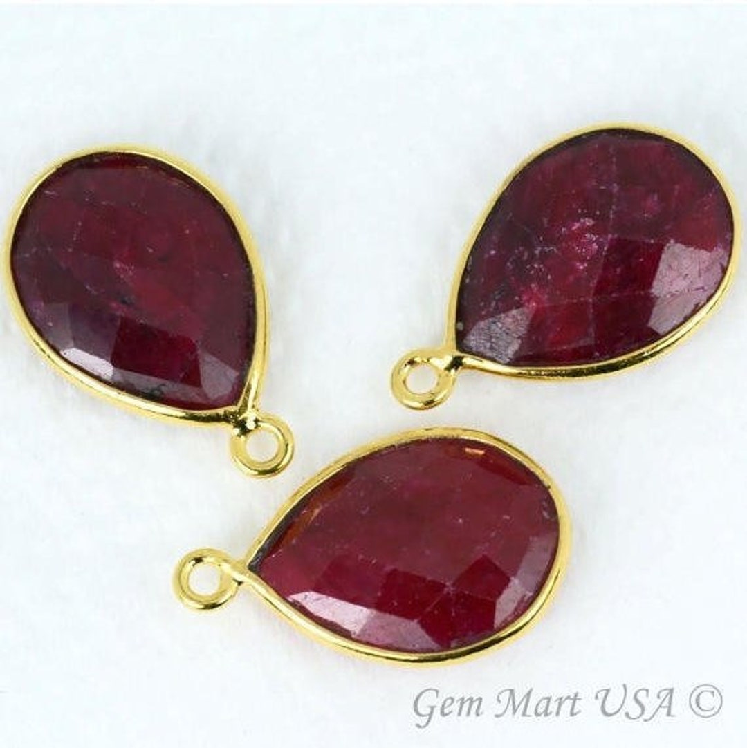 Natural Ruby, Bezel Pears Shape Connector,12x16mm Pears 24k Gold Plated ...