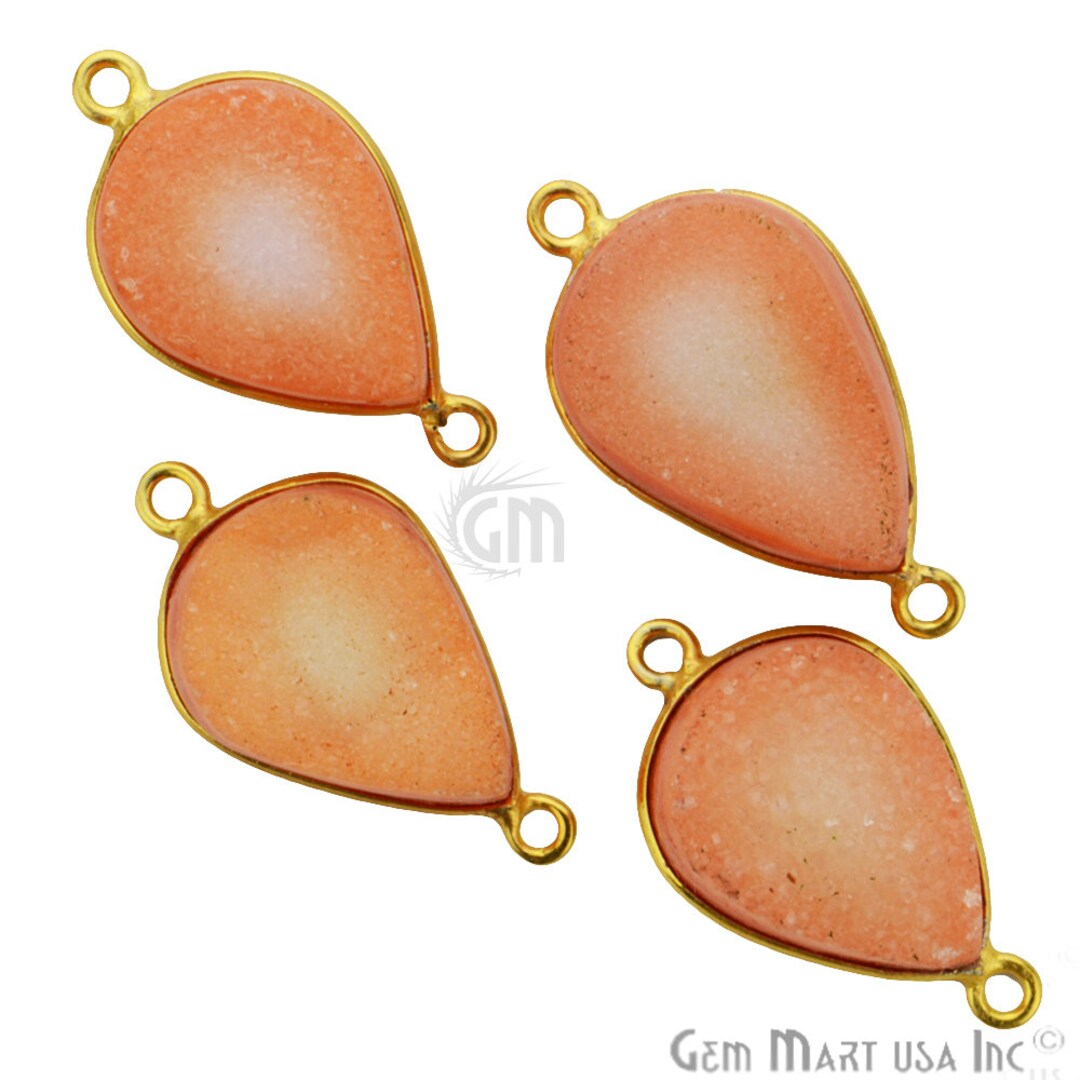 Orange Color Druzy, Bezel Pears Shape Connector, 12x16mm Pears 24K Gold ...