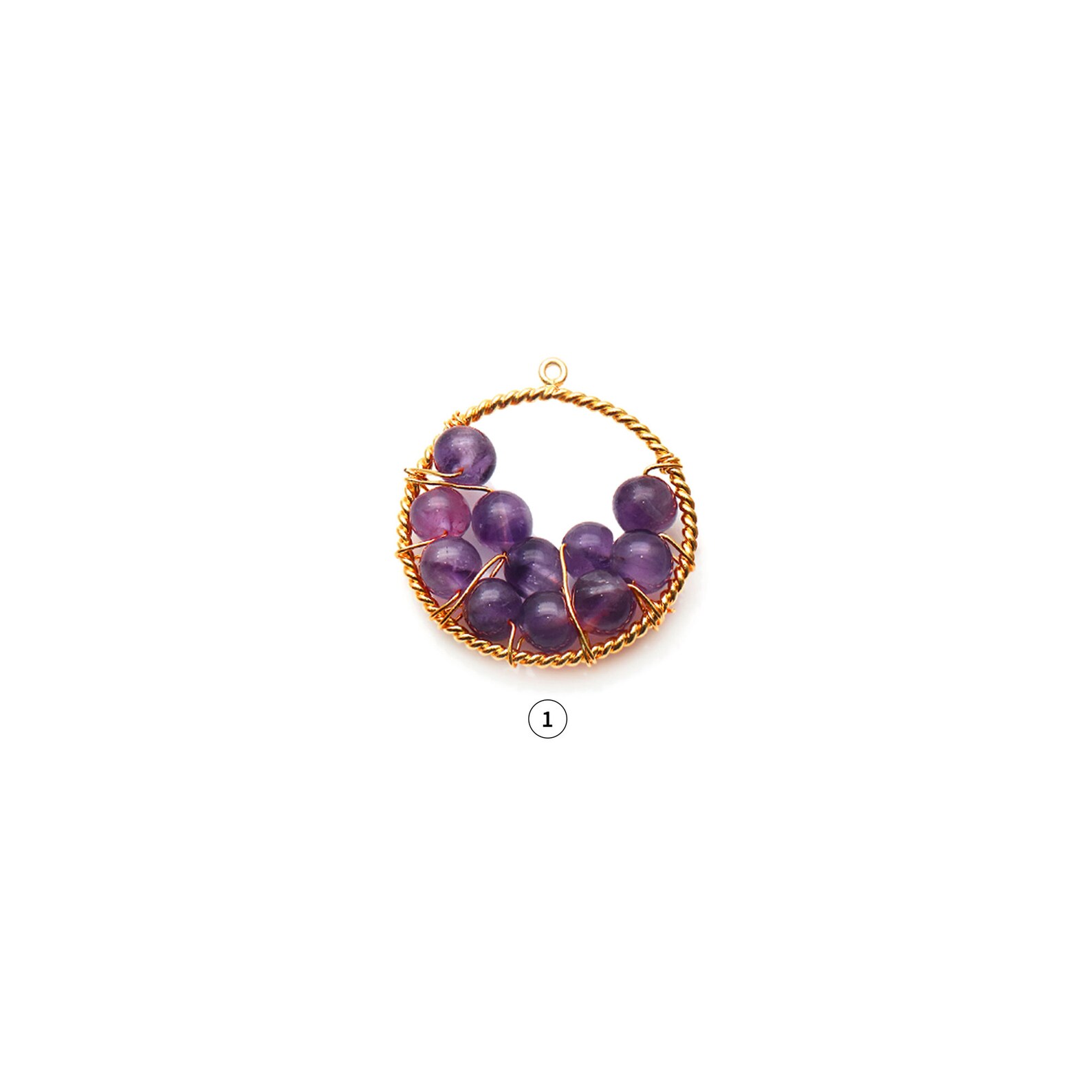 Beaded Gemstone Wire Wrapped Round Hoop Pendant, 34x31mm Gemstone Bead ...