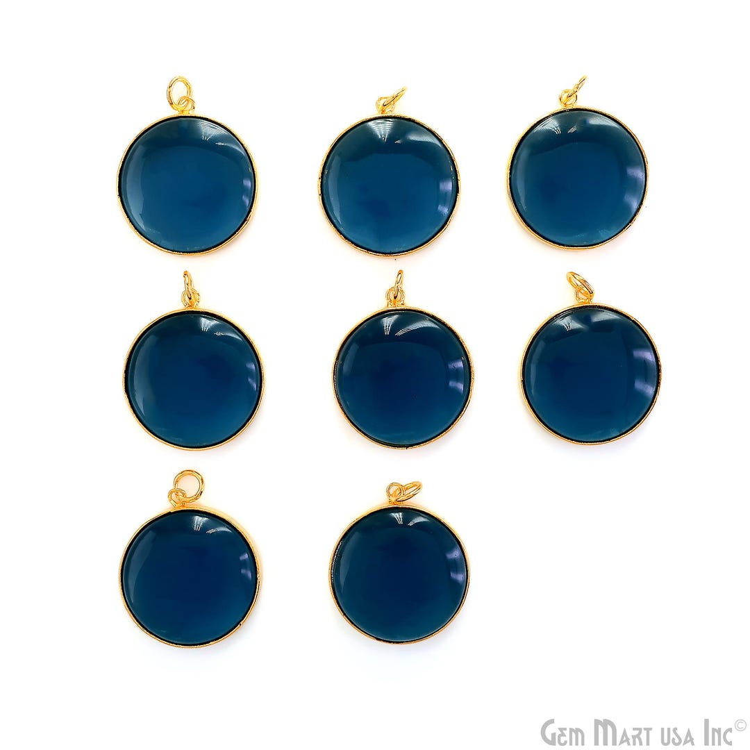 Natural Round Iolite Pendant, Gold Plated Bezel Gemstone Charm, Single ...
