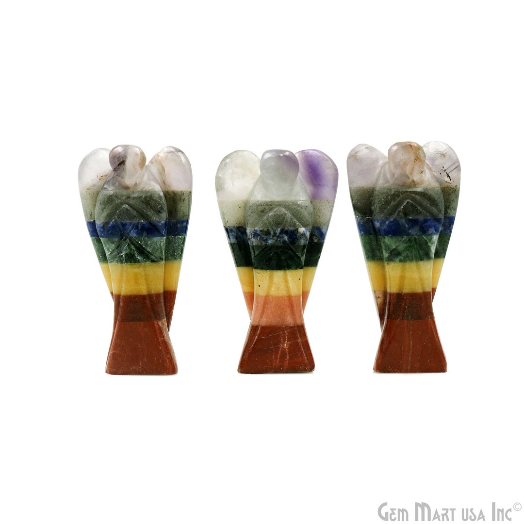 7 Chakra Handcrafted Gemstone Guardian Angel, 65x30mm, 3 Inches Pocket ...