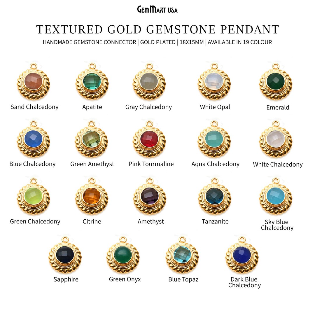 Textured Gold Gemstone Pendant, Round Faceted Gemstone 18x15mm Gold ...