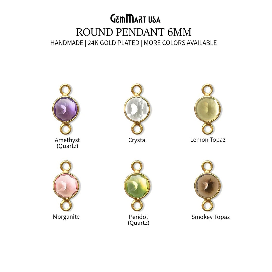 Round Gold Bezel Pendant 6mm 24k Gold Plated Charm Double Loop Necklace ...