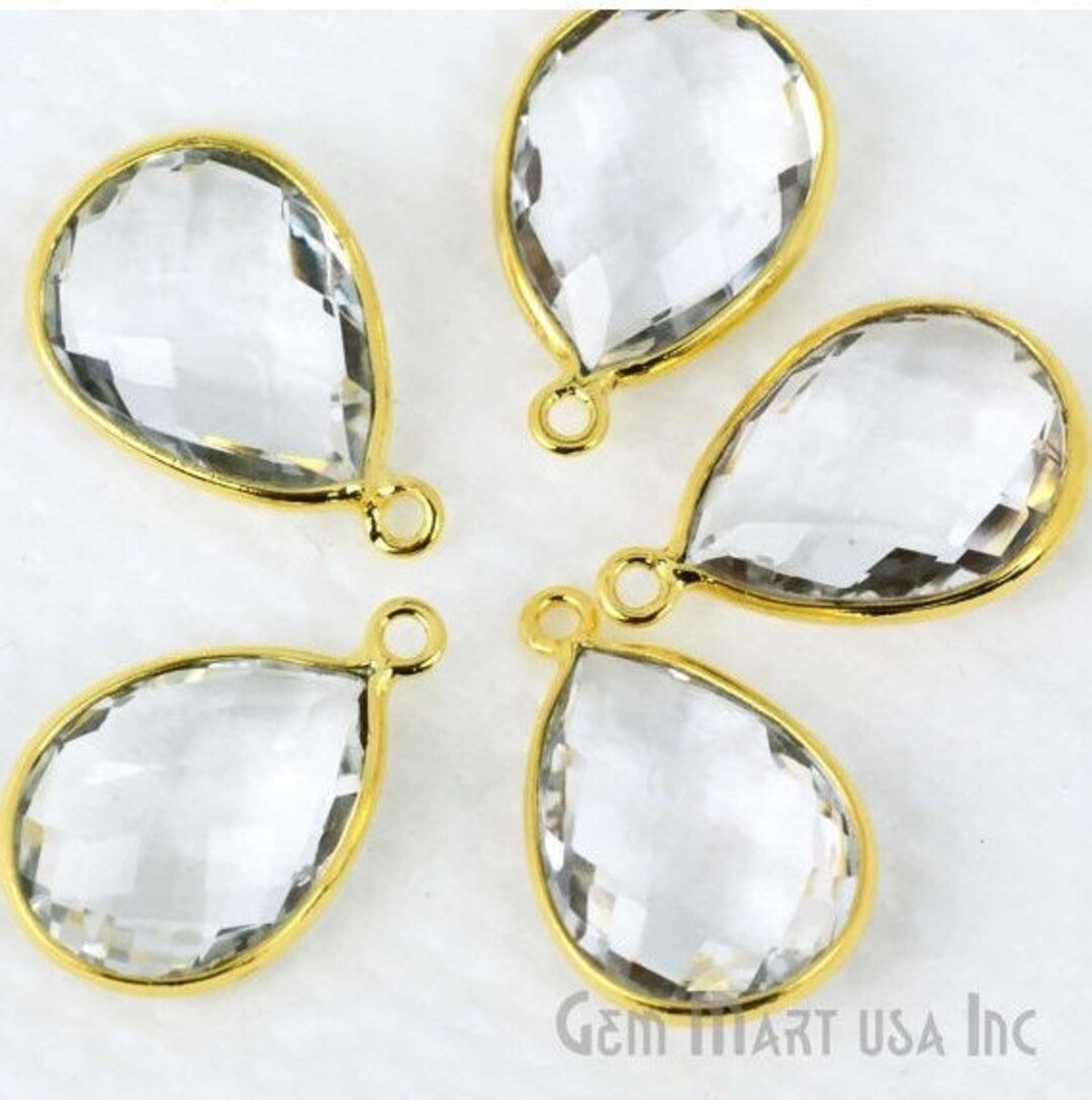 Natural Crystal, Bezel Pears Shape Connector, 12x16mm Pears 24k Gold ...