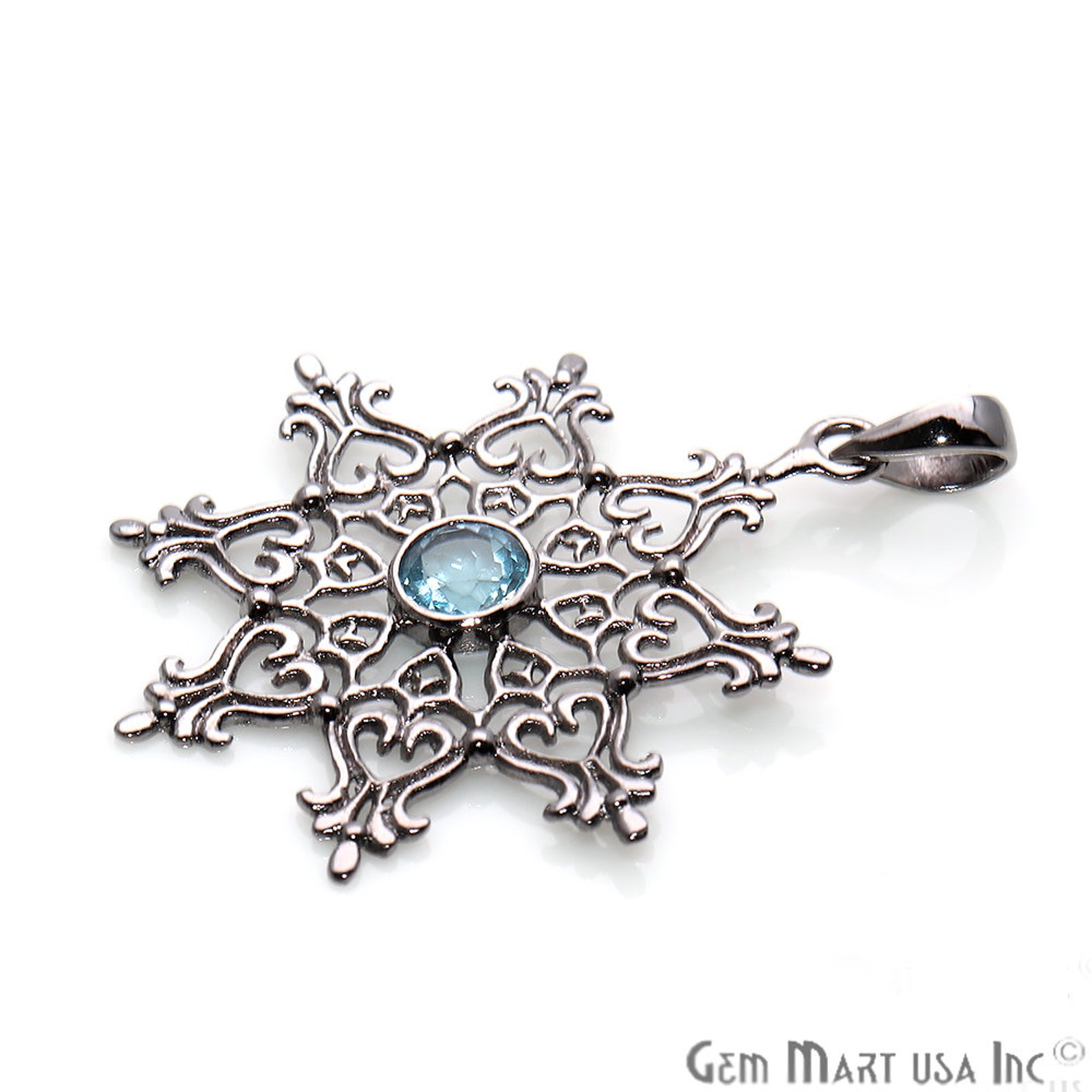 Blue Topaz Snowflake Filigree Art Deco Pendant Gothic | Etsy