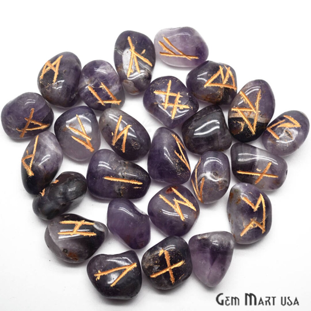 Natural Amethyst Rune Stone Set 25pc, Elder Futhark Rune Set, Crystal ...