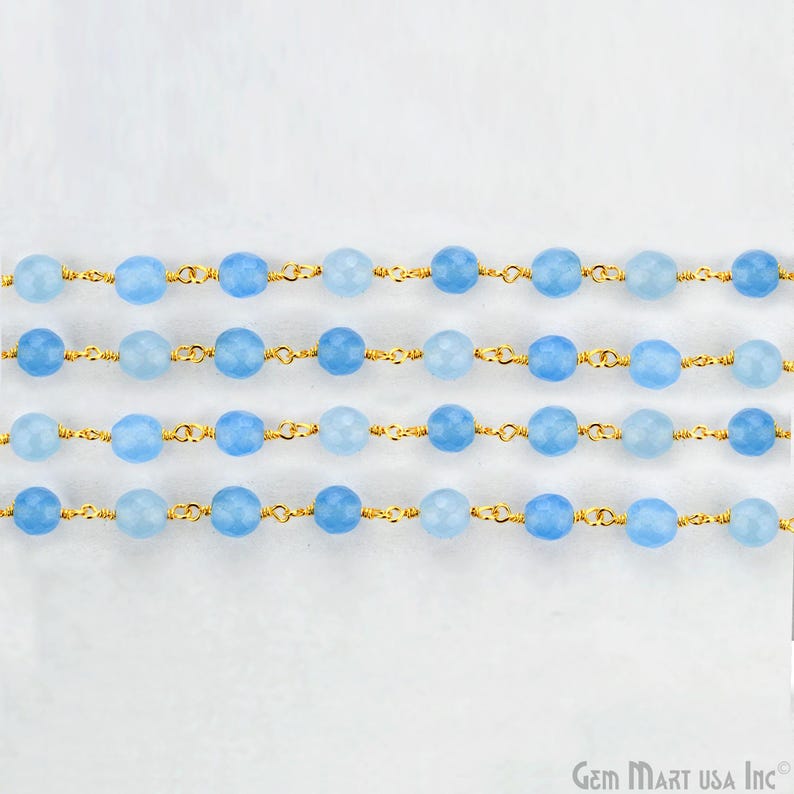 Baby Blue Jade, 6mm Rosary Bead Chain, Gold Plated, Silver or Gunmetal ...