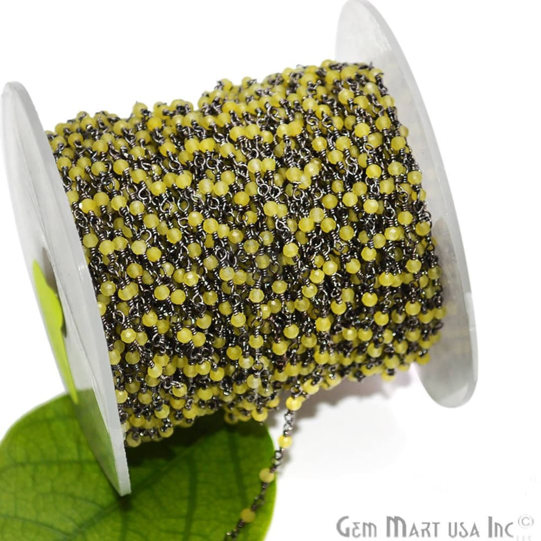 Yellow Chalcedony Rondelle Rosary Chain, Oxidized Wire Wrapped Rosary ...