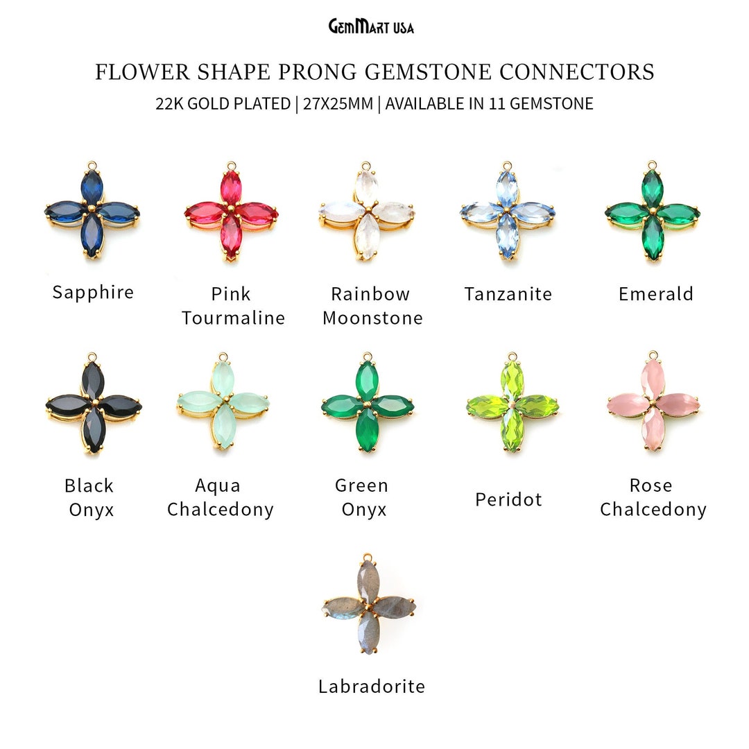 Flower Shape Prong Gemstone Connectors, 27x25mm Faceted Gemstone Flower ...