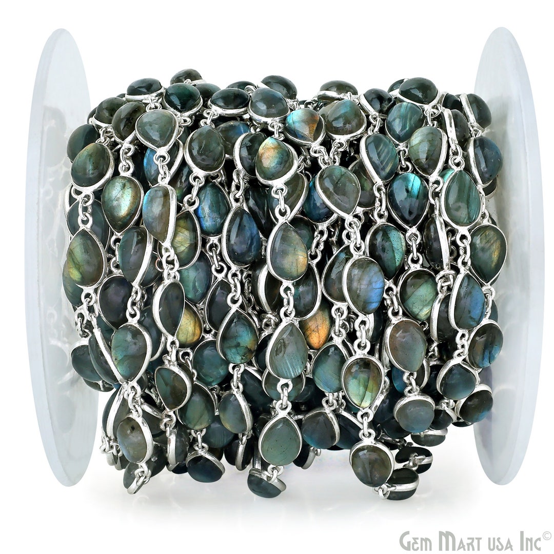 Labradorite Bezel Chain, Pears Shape Continuous Connector Chain, Silver ...