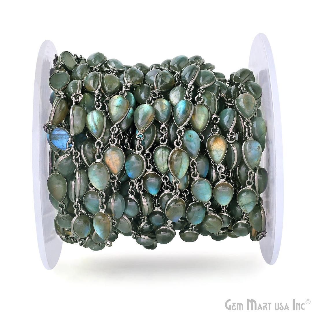 Labradorite Bezel Chain, Pears Shape Continuous Connector Chain, Black ...