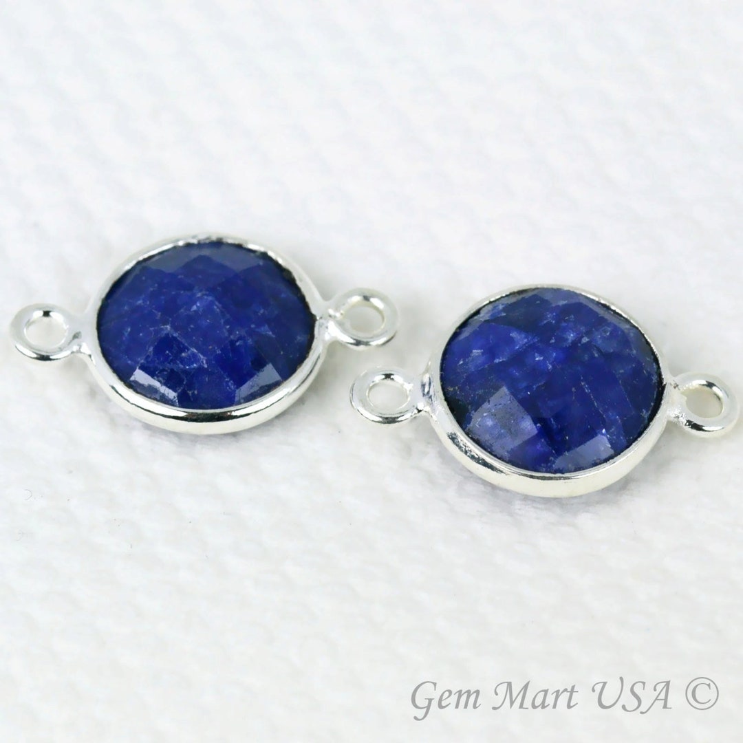 Sapphire Round Shape Bezel Connector, Silver Plated Connector, Double ...