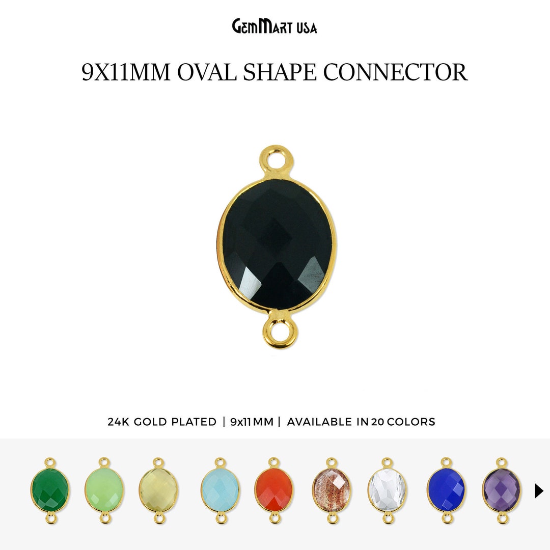 Oval Shape Gold Bezel Connector, 9x11mm Faceted Gemstone Pendant, 24k ...