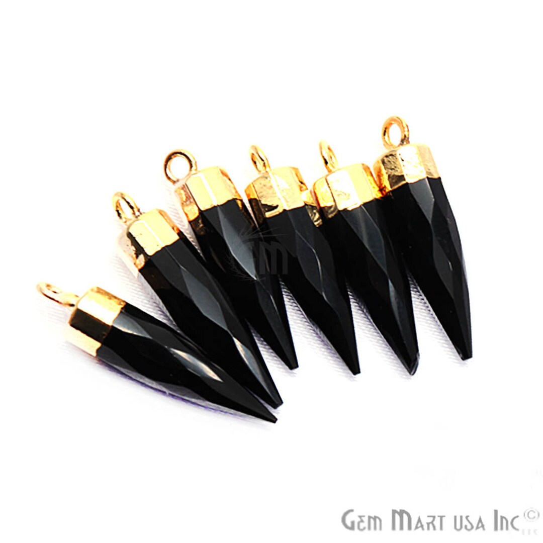 Black Onyx Spike Point Connector, Onyx Connector, Gold Plated Gemstone ...