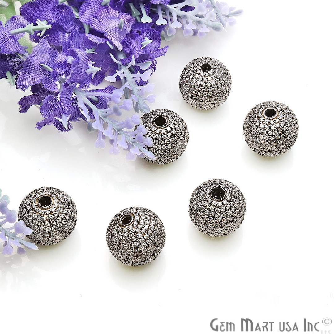 Cubic Zircon Pave Beads, CZ Beads Ball, Round Beads Ball, Silver Ball ...