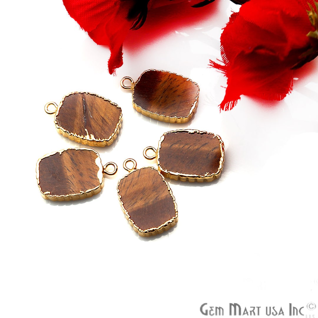 Octagon Connector, Tiger Eye, 24k Gold, Gold Plated, Gold Bail ...