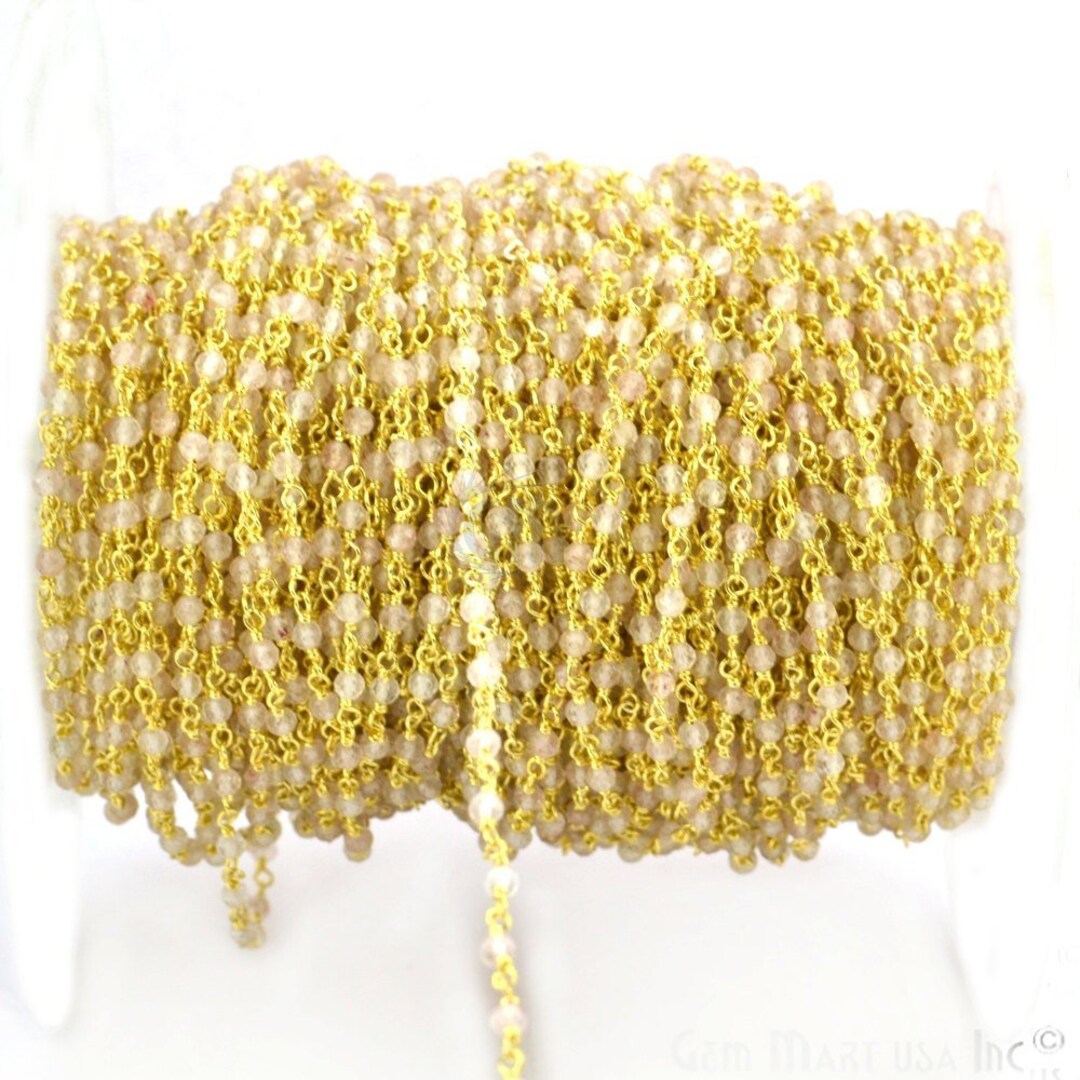 Rose Quartz Rosary Chain, 2mm 24k Gold Plated Handmade Beads Rosary ...