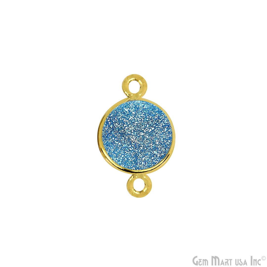 Light Blue Rough Druzy Round Shape Connector, 10mm 24k Gold Plated ...
