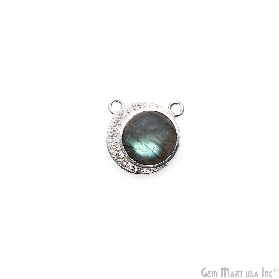 Labradorite Crescent Moon Pendant, Silver CZ Pave Moon Double Bail ...