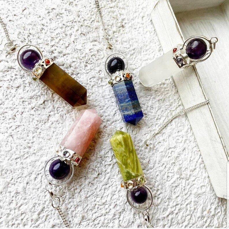 Gemstone Point Pendant, Pendulum Pendant, Ball Stone Pendant, Boho ...