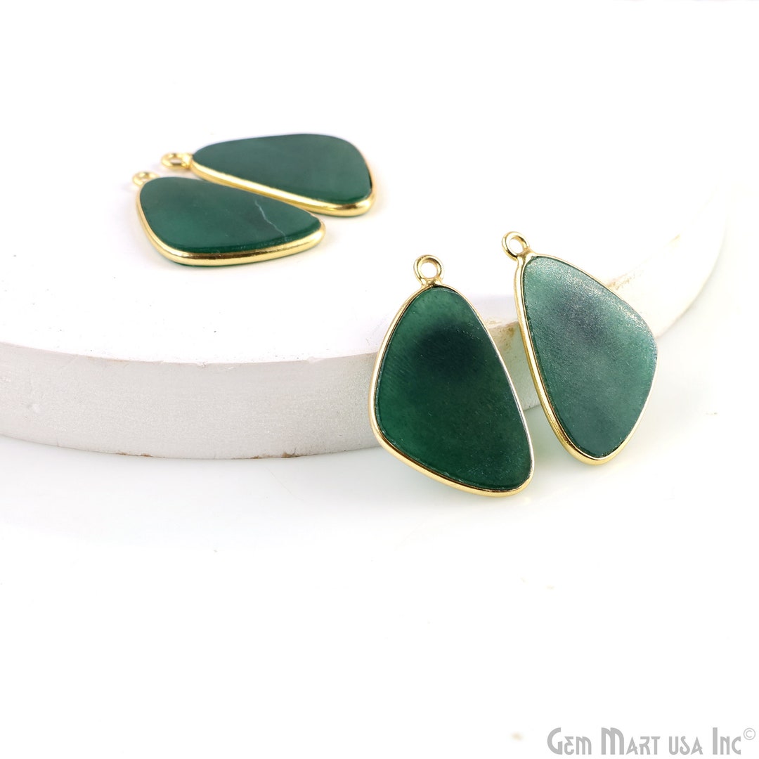 Green Onyx D-shape Earring, Gold Plated Smooth Slab Slice Thick ...