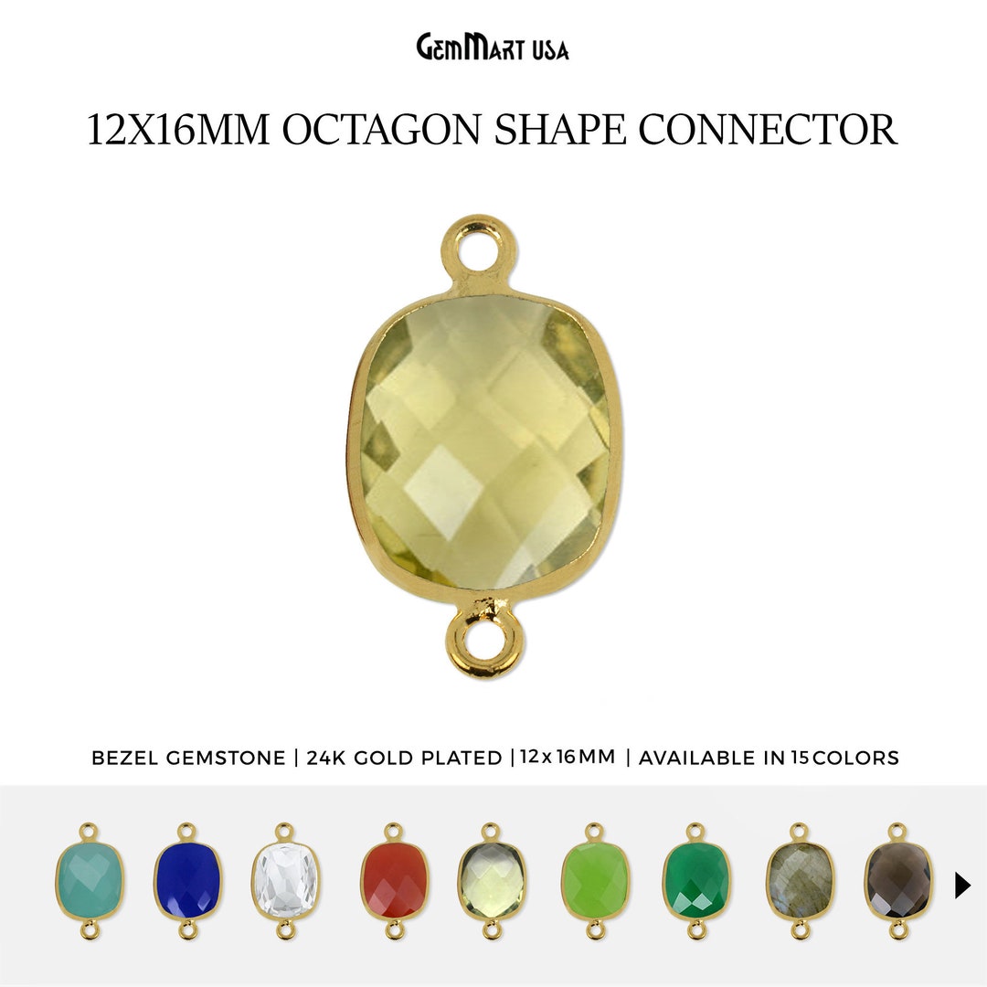 Octagon Shape Gold Bezel Connector, 12x16mm Faceted Gemstone Pendant ...