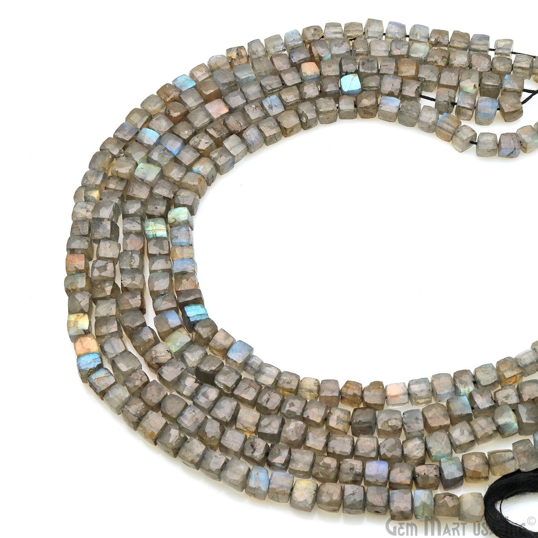 Labradorite Cube Beads Rondelle, 4-5mm Square Labradorite Gemstone ...