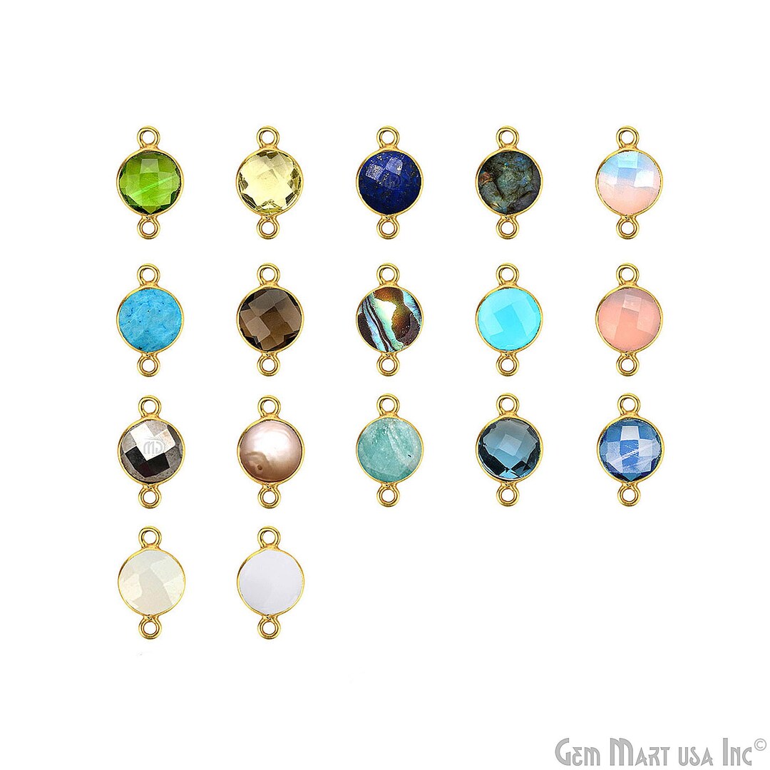 Gemstone Bezel Connector, 8mm Round Shape Connector, Gold Connector ...
