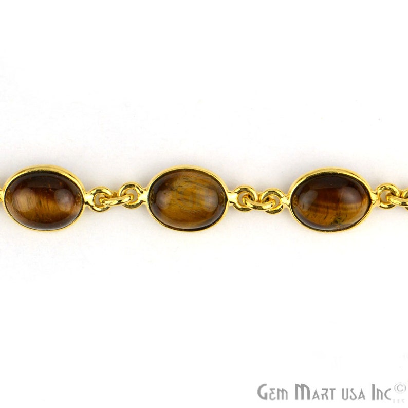 Tiger Eye Wire Wrapped Bezel Bead Chain, Linked Connector Chain. 8x10mm ...