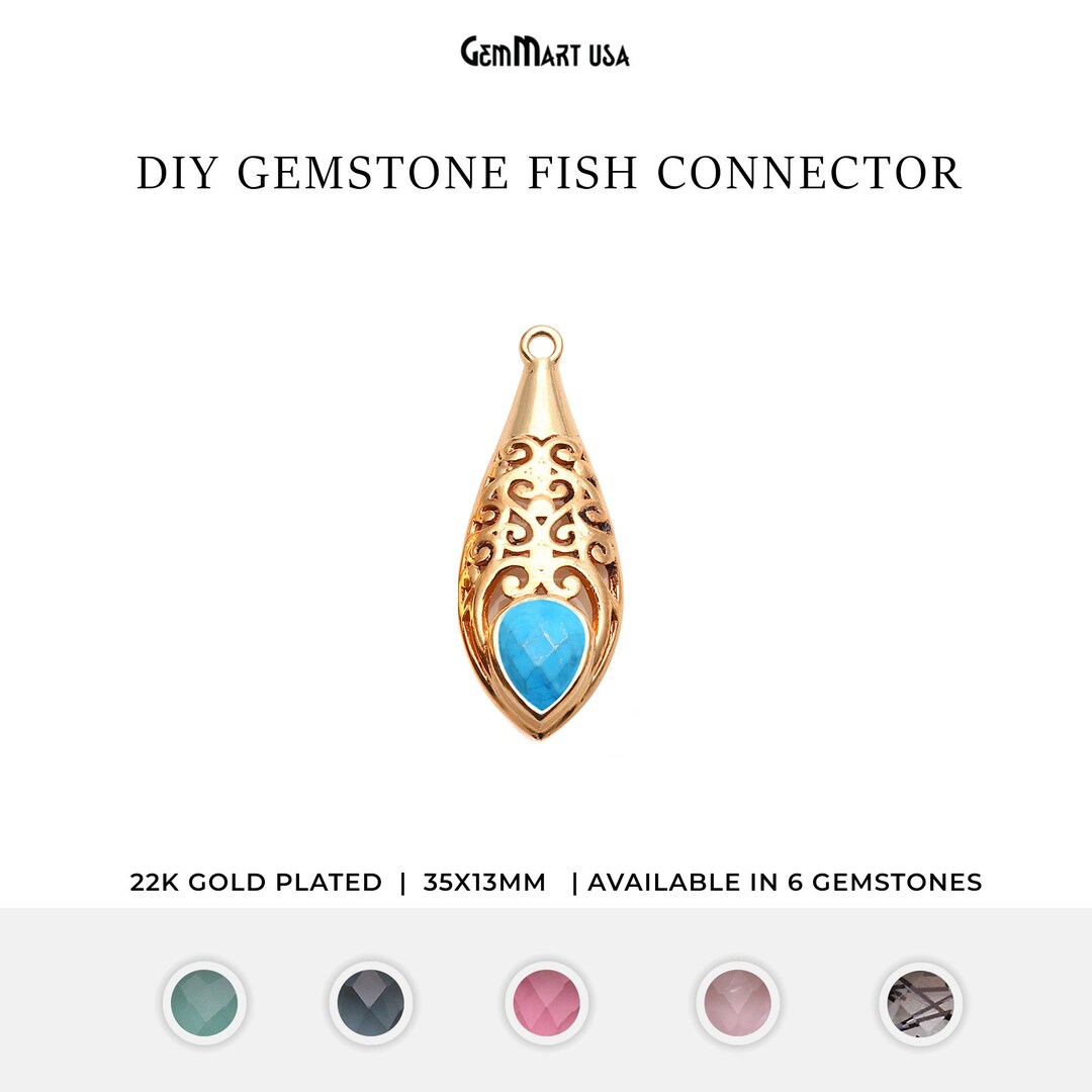 Textured Gold Fish Shape Gemstone Necklace Pendant, 35x13mm Fish ...
