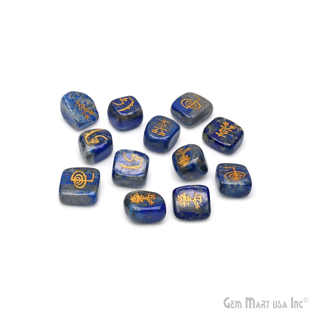 Lapis Archangel Sigil Engraved Tumbled Set, Free Form Reiki Healing ...