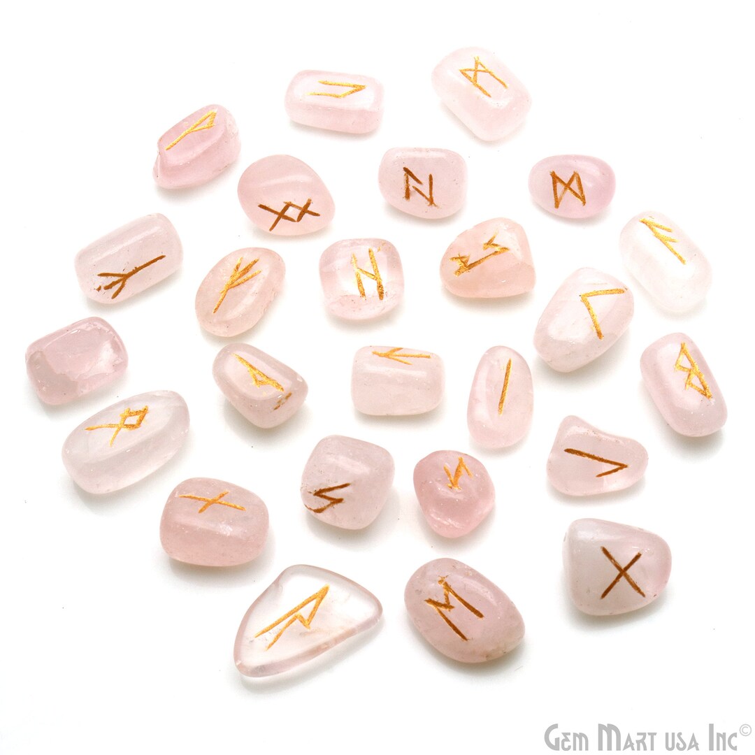 Rose Quartz Rune Stones, Natural Tumbled Rose Quartz, Eldar Futhark ...